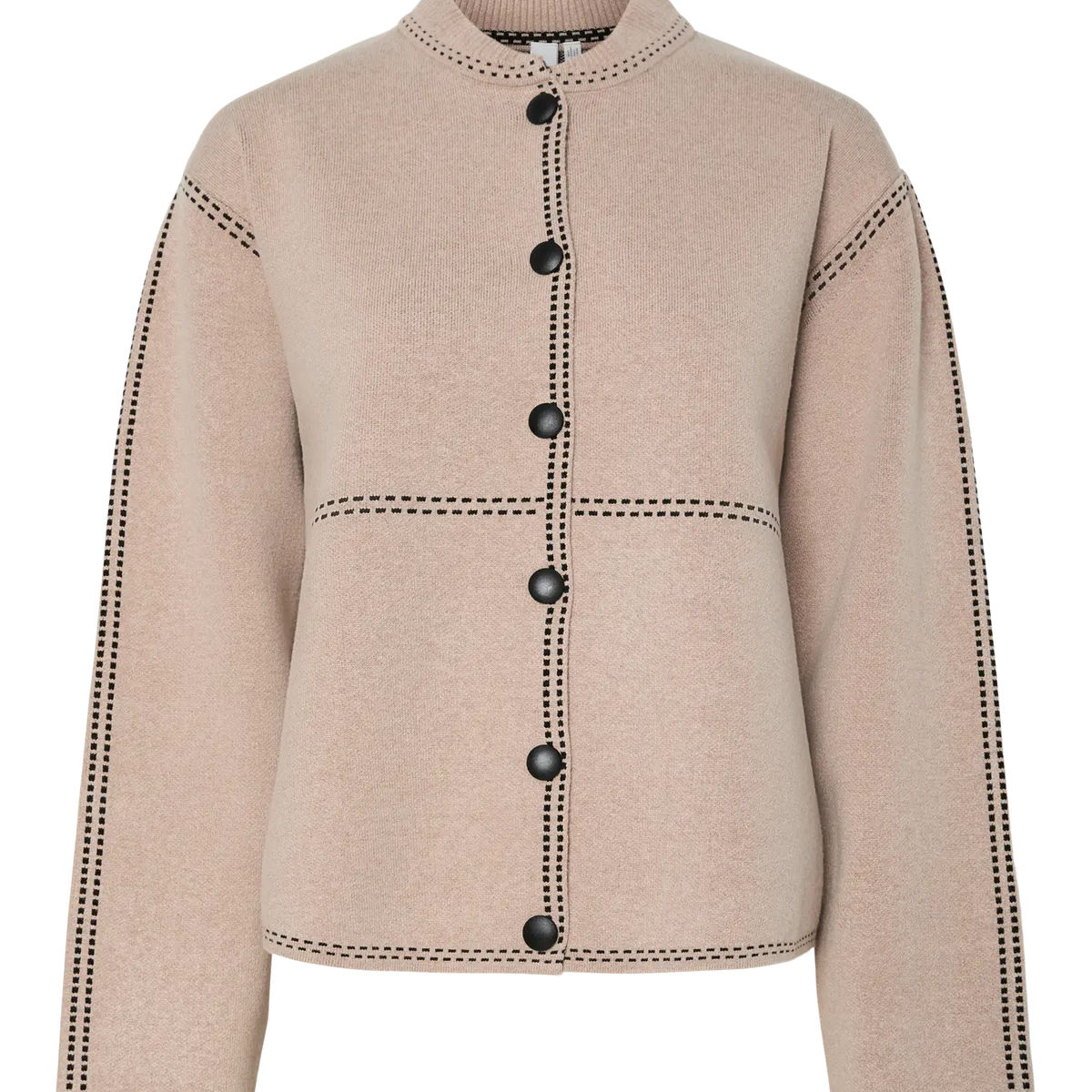 YAS Contrast Stitch Knitted Bomber Jacket Cardigan Taupe – bonbonfistral
